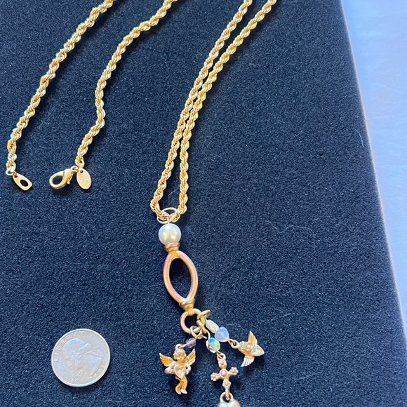 AJ Favre | Jewelry | Aj Favre Fi Angel Lariat Gold Tone Necklace | Poshmark